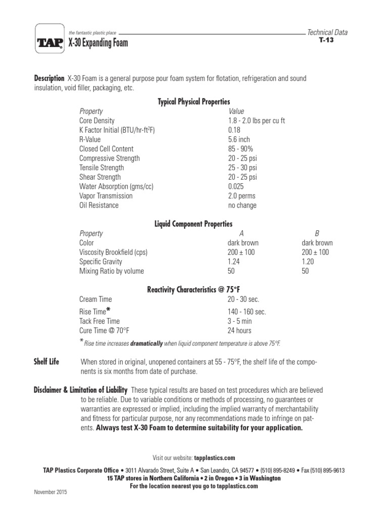 X-30 Expanding Foam: Technical Data | PDF | Foam | Liquids
