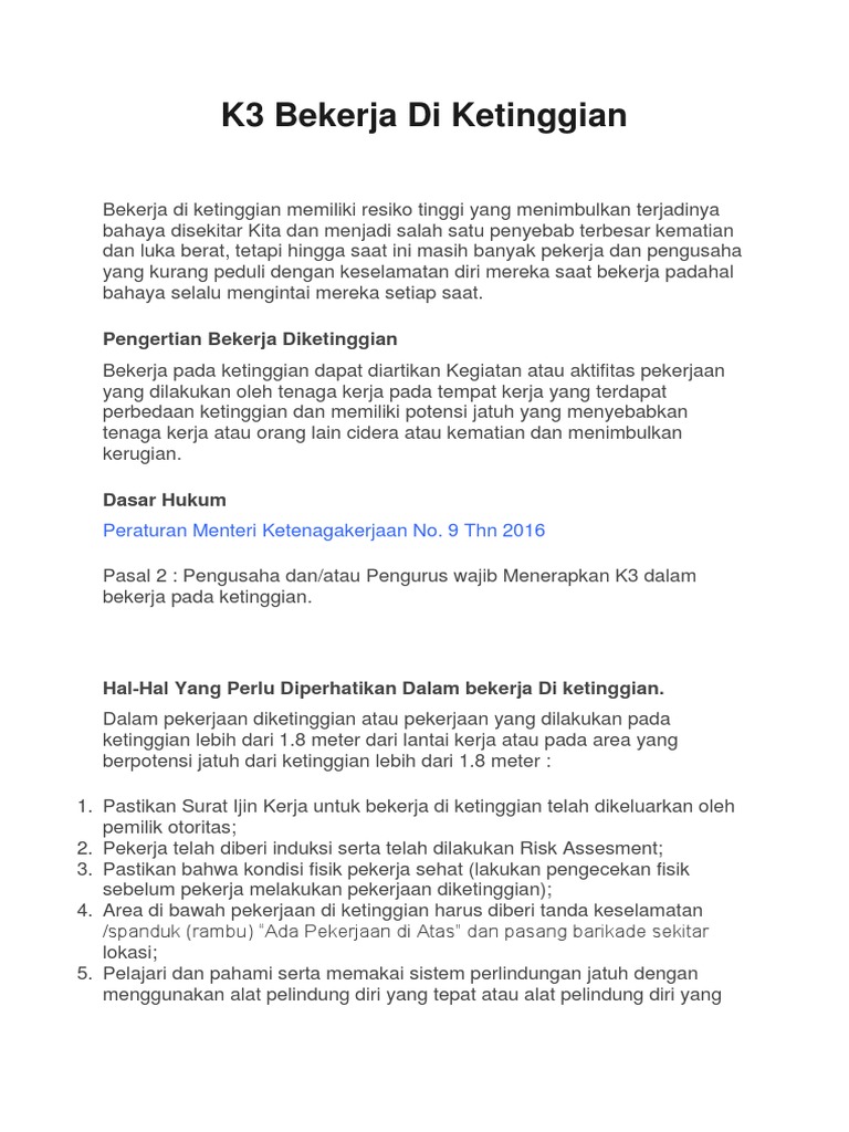 K3 Bekerja Di Ketinggian | PDF