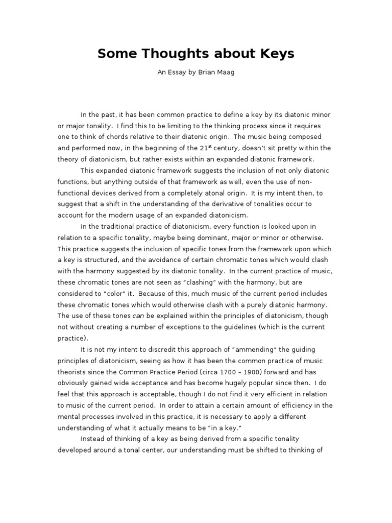 Thoughts About Keys | PDF | Chord (Music) | Harmony