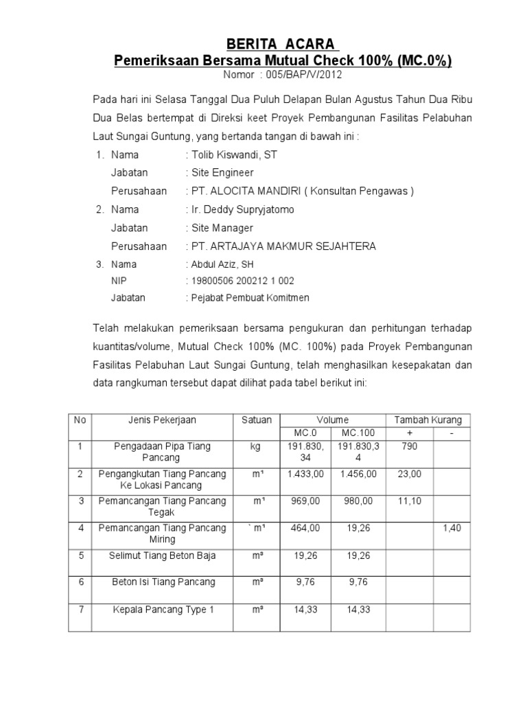 Contoh Berita Acara MC-0 | PDF
