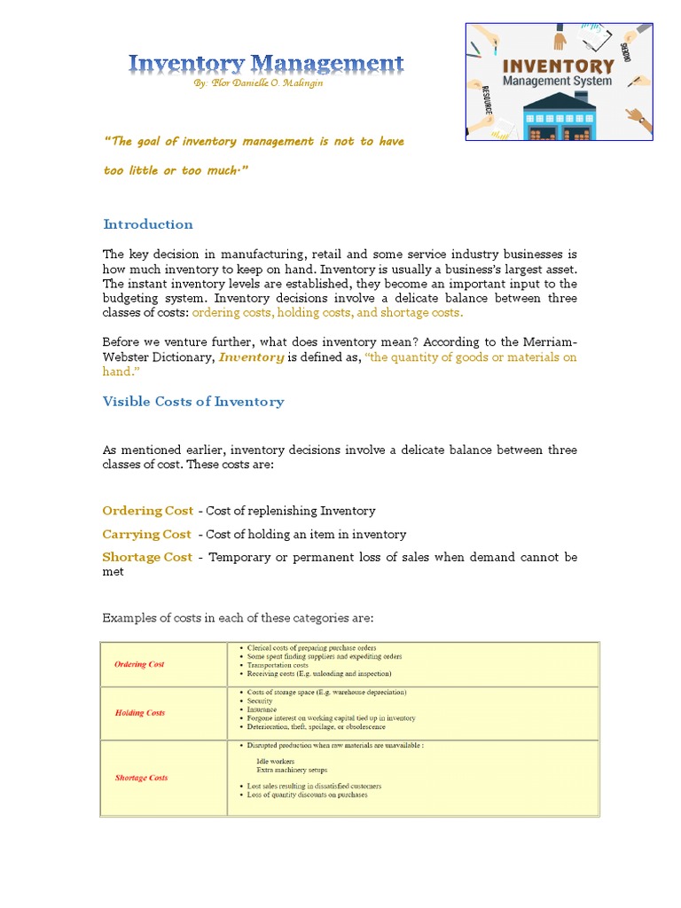 Inventory Management Report | PDF | Inventory | Sales