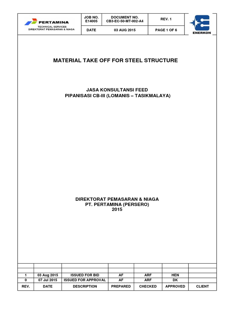 Cb3 Ec 50 MT 002 A4 Rev.1 Mto For Steel STR | PDF | Structural Steel | Steel
