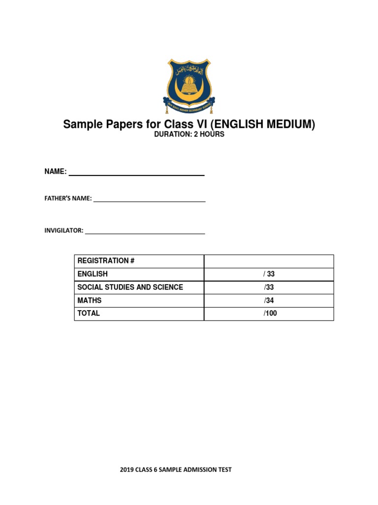 Sample Papers For Class VI English Medium (Final) | PDF | Language Arts ...