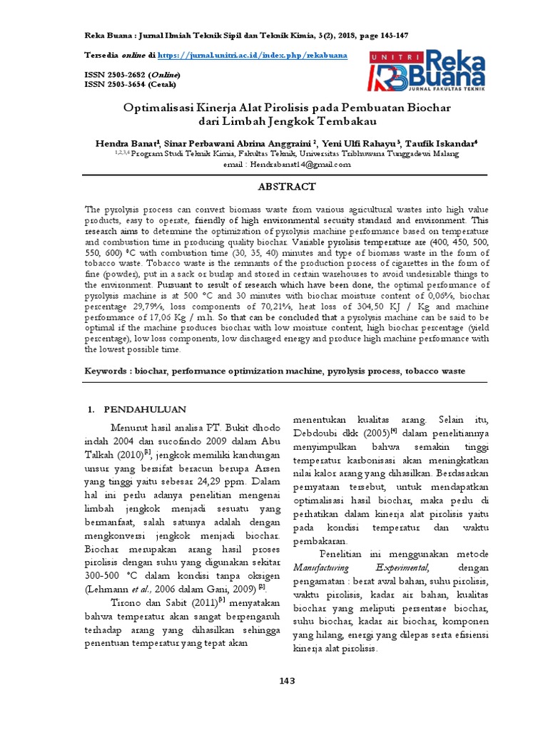 Optimalisasi Kinerja Alat Pirolisis Pada Pembuatan Biochar Dari Limbah ...