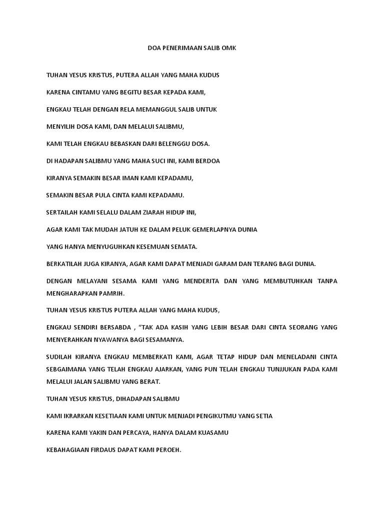 Doa Penerimaan Salib Omk | PDF Doa Penerimaan Salib Omk | PDF