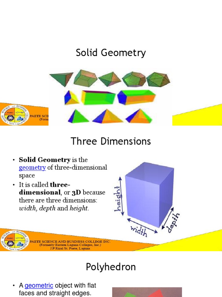 Intro To Solid Geometry Pdf Rectangle Vertex Geometry