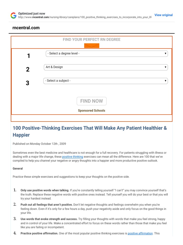 100 Positive-Thinking Exercises That Will Make Any Patient Healthier ...
