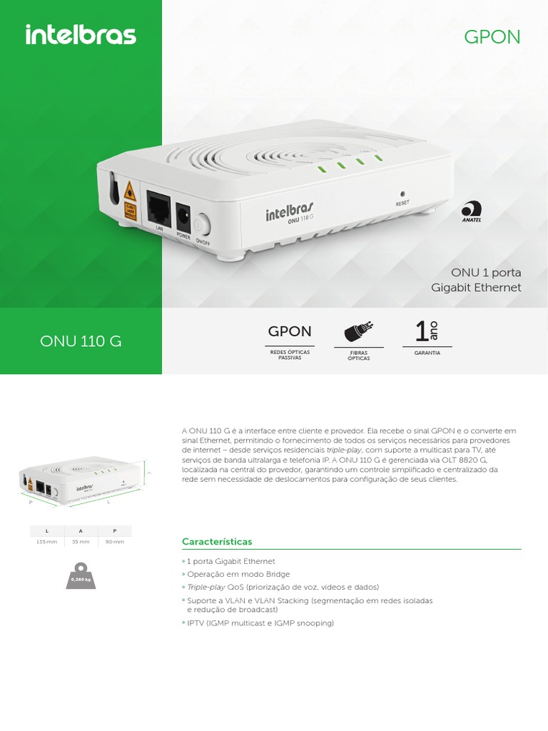 Datasheet Gpon Onu 110 G | PDF | Ethernet | Rede de computadores