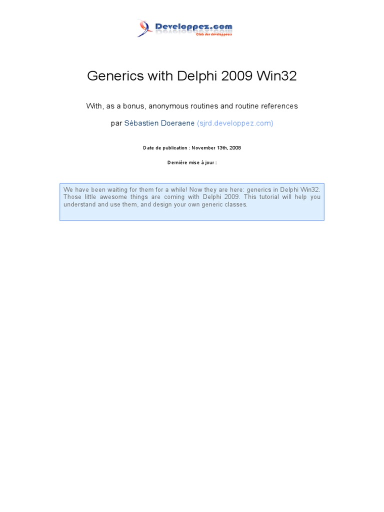 Delphi Generics | PDF | Parameter (Computer Programming) | Constructor ... Delphi Generics | PDF | Parameter (Computer Programming) | Constructor ...