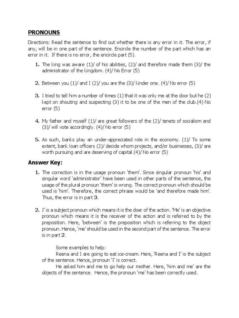 PRONOUNS - Test | PDF | Preposition And Postposition | Pronoun