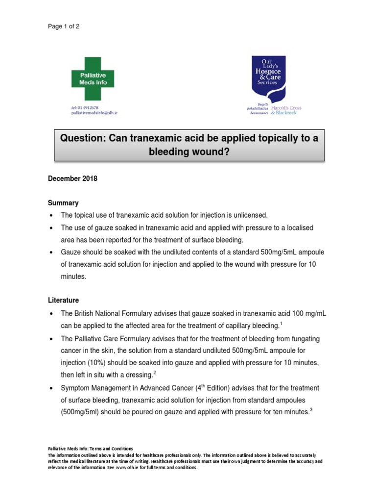 Topical Tranexamic Acid For A Bleeding Wound 1 | PDF | Drugs | Health Care