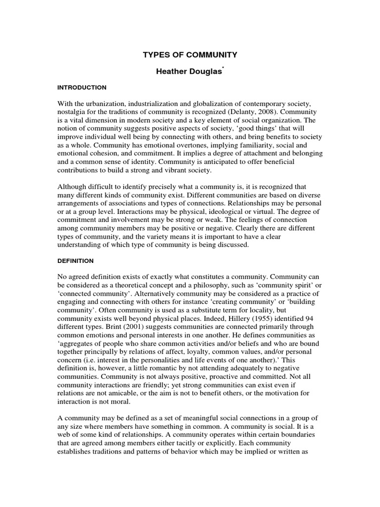 Types of Community PDF | PDF | Community | Sociology