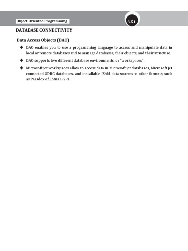 Database Connectivity Data Access Objects Dao Pdf Object Oriented Programming Database 