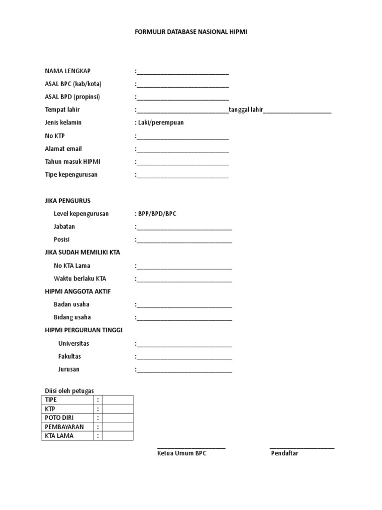 Formulir Database Nasional Hipmi | PDF