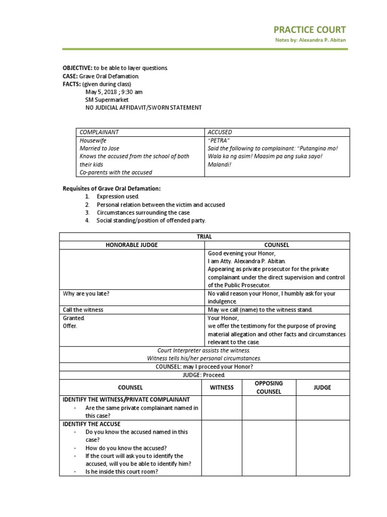 Grave Oral Defamation Case Overview | PDF | Witness | Defamation