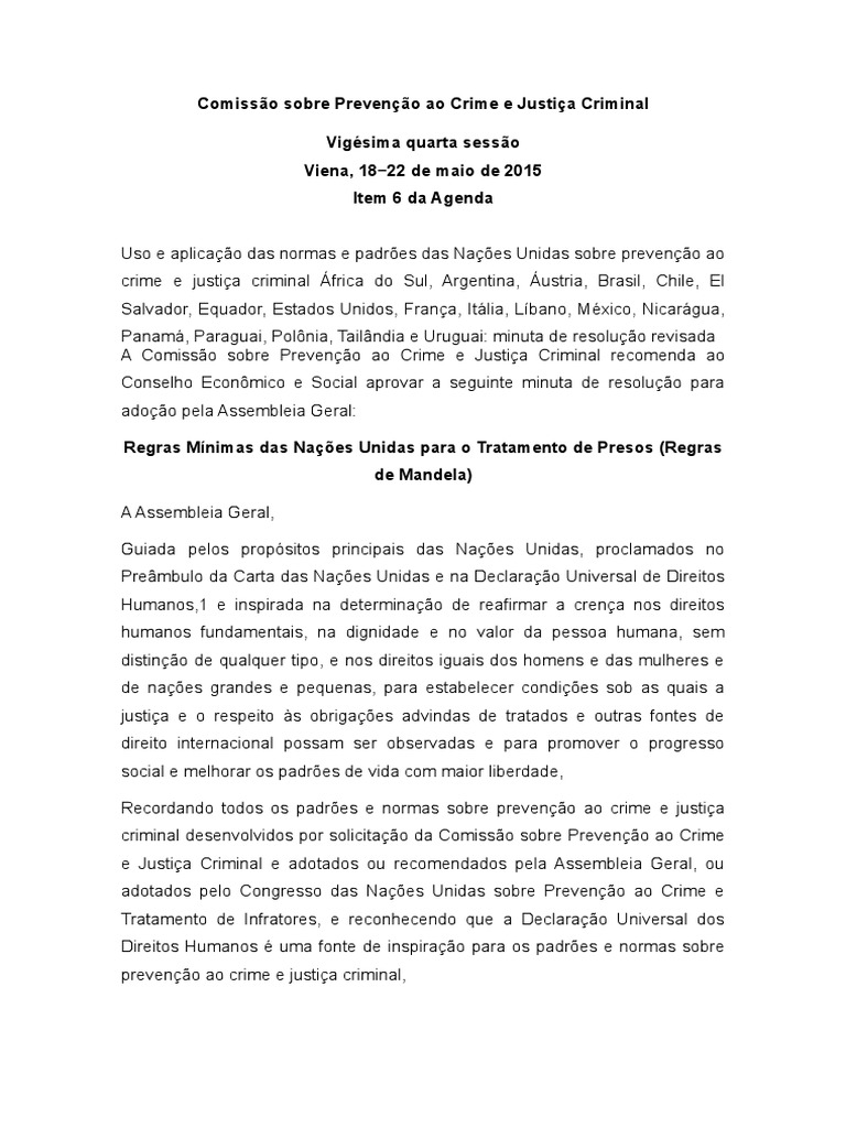 Regras de Mandela | PDF | Nações Unidas | Relações Internacionais