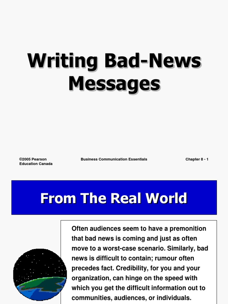 Writing Bad-News Messages: ©2005 Pearson Education Canada Business ...