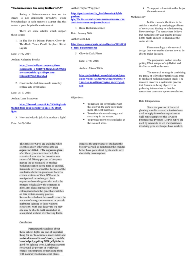 Bioluminescence Tree Using Fireflies' DNA | PDF | Green Fluorescent ...