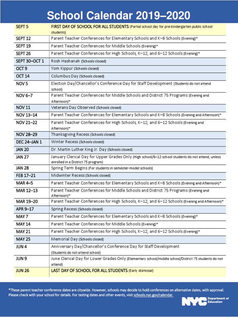 School Calendar 2019 2020 | PDF