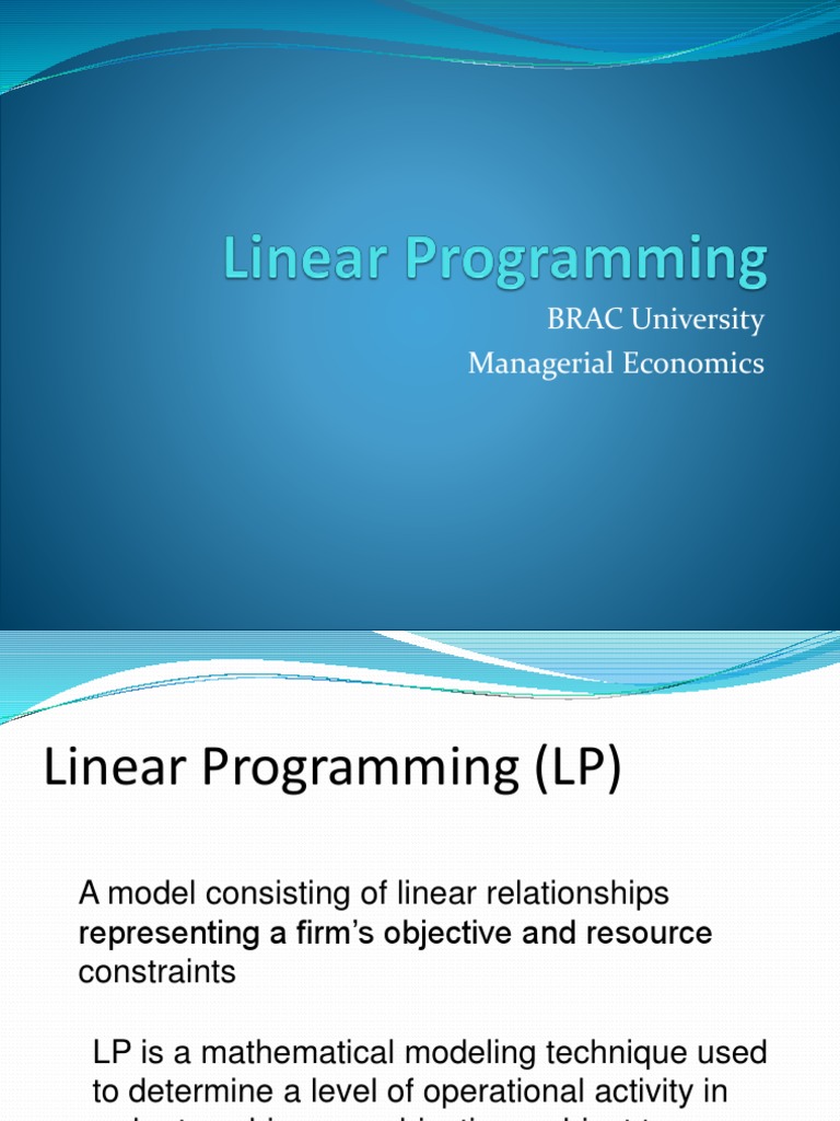 BRAC Linear Programming | PDF | Mathematical Optimization | Linear Programming