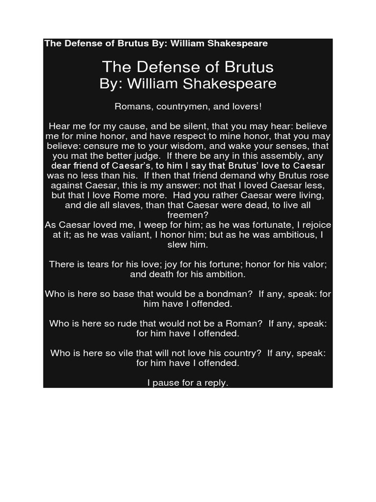 The Defense of Brutus by | PDF | Julius Caesar