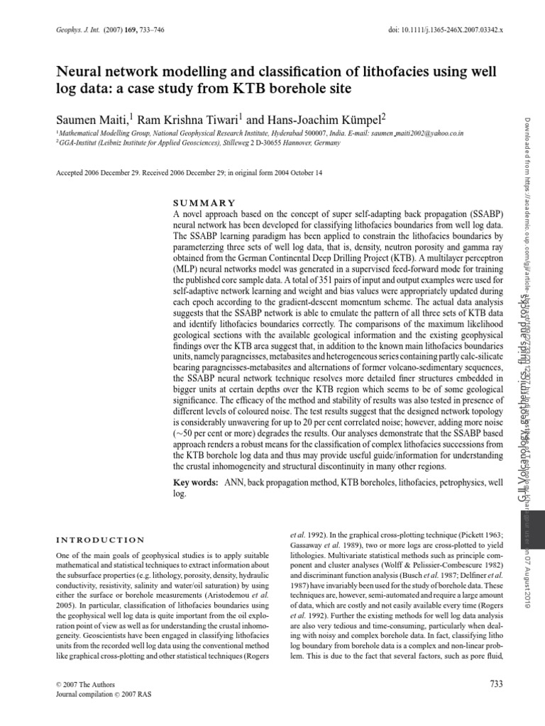 Neural Network Modelling and Classification of Lithofacies Using Well Log Data: A Case Study ...