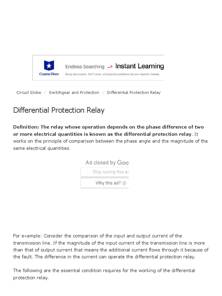 What Is Differential Protection Relay - Description & Its Types On The ...