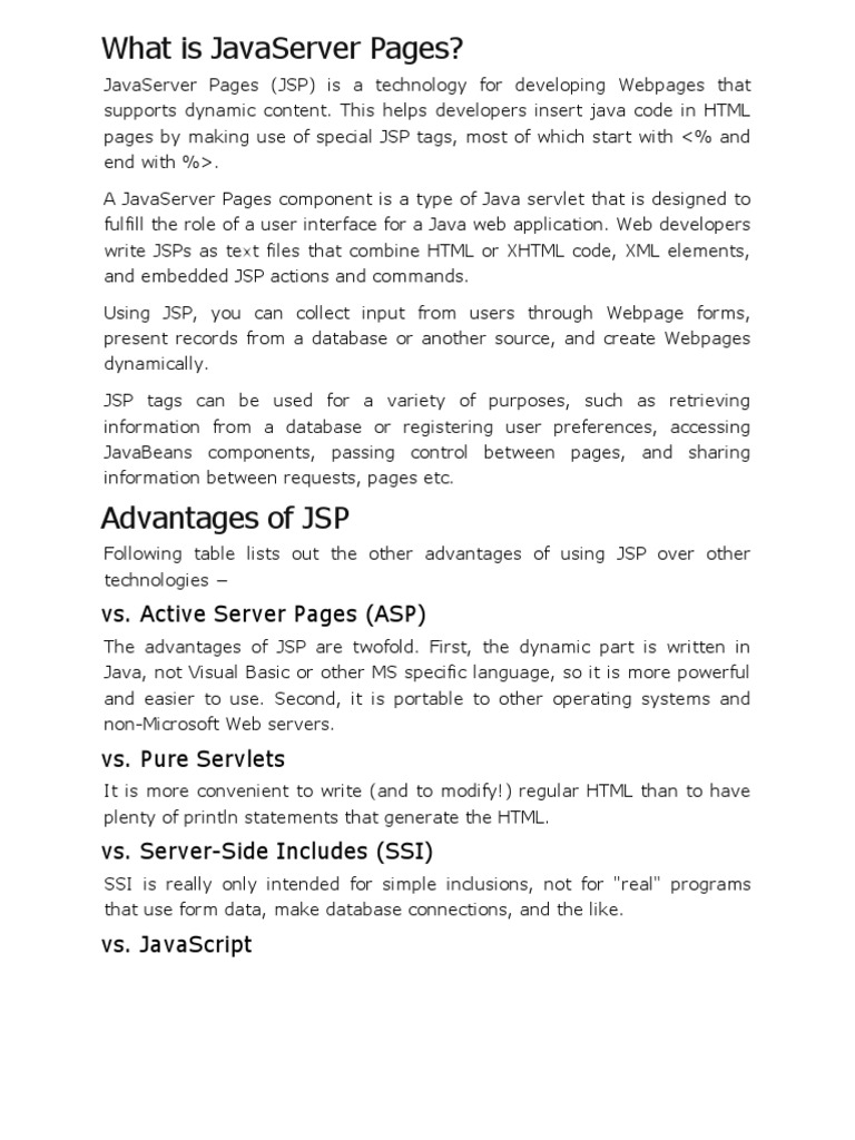 What Is Javaserver Pages?: vs. Active Server Pages (Asp) | PDF | Java Server Pages | Java Servlet