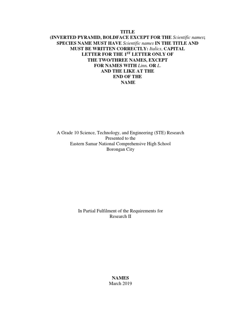 A Grade 10 Science, Technology, and Engineering (STE) Research ...