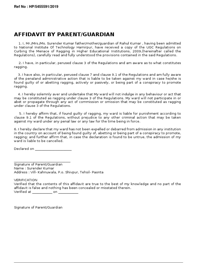 Parent Affidavit 5455591 | PDF | Criminal Law | Government Information