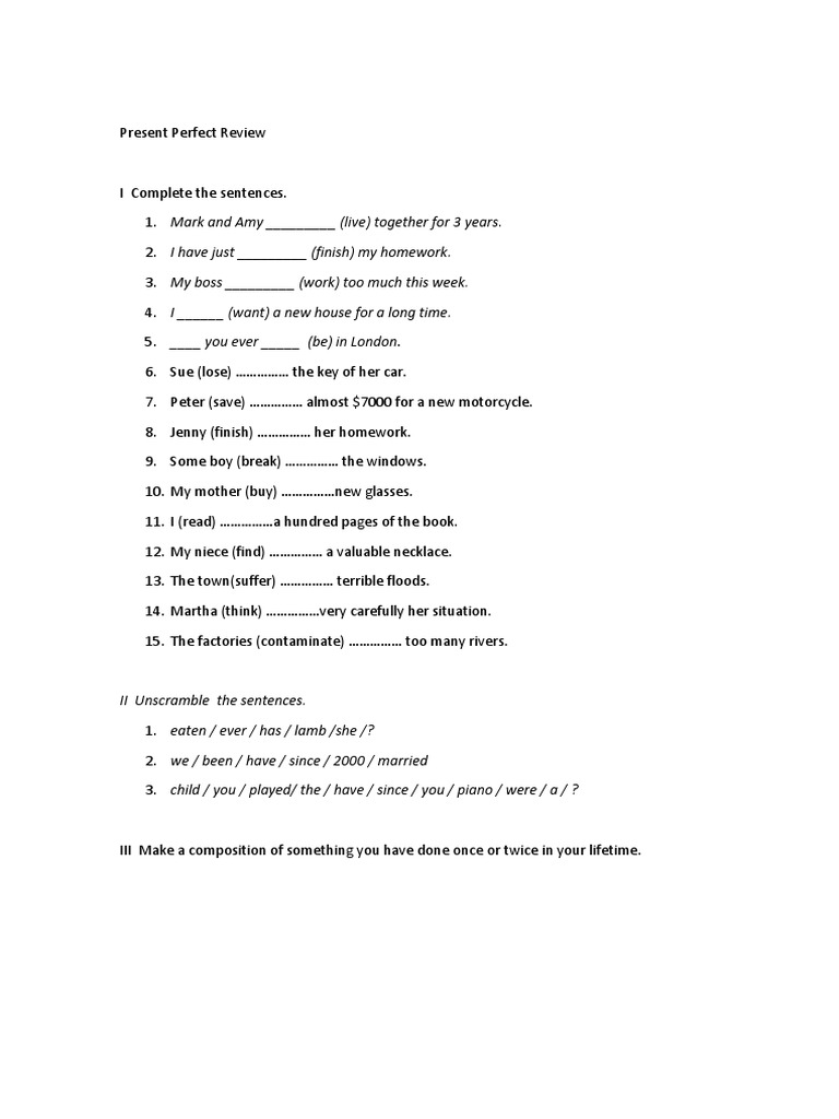 Present Perfect Tense Exercises | PDF | Teaching Methods & Materials | Art