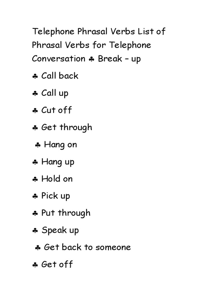 Telephone Phrasal Verbs List of Phrasal Verbs For Telephone ...