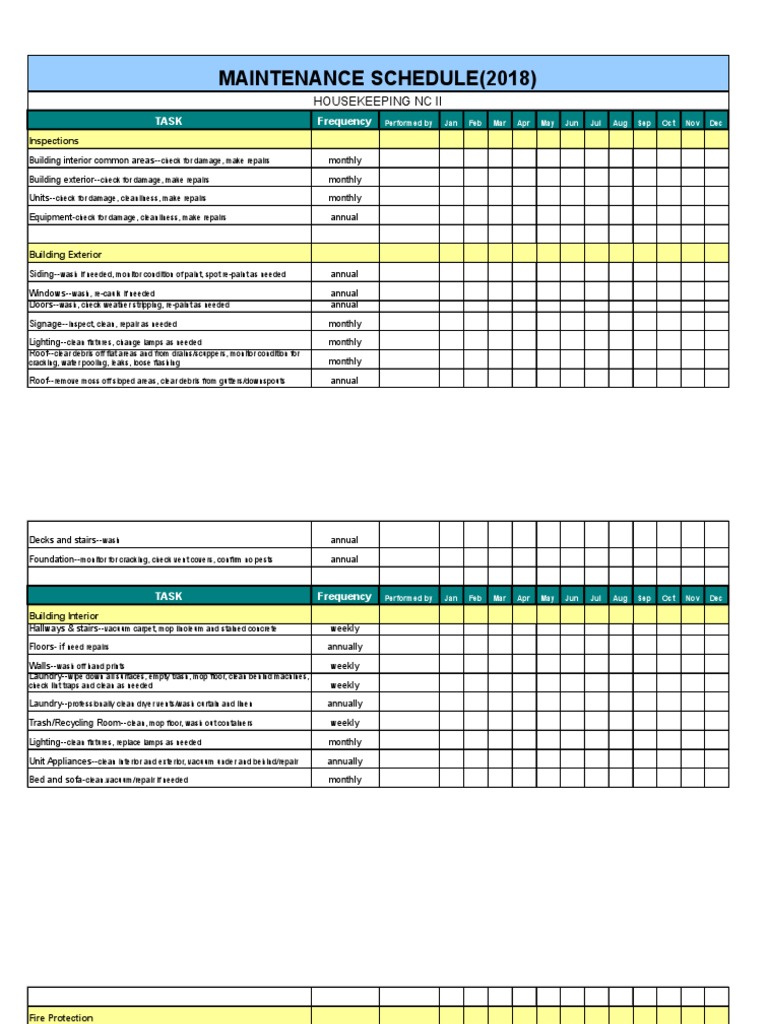 Maintenance Schedule Housekeeping | PDF | Housekeeping | Microsoft Excel