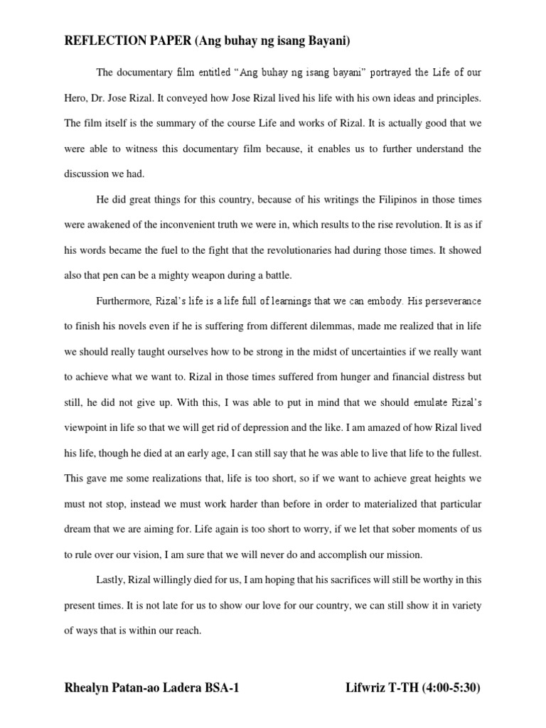 Rizal - Reflection Paper | PDF