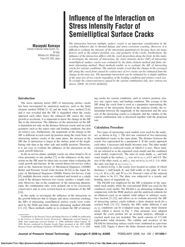 Influence of The Interaction On Stress Intensity Factor of Semielliptical Surface Cracks | PDF ...