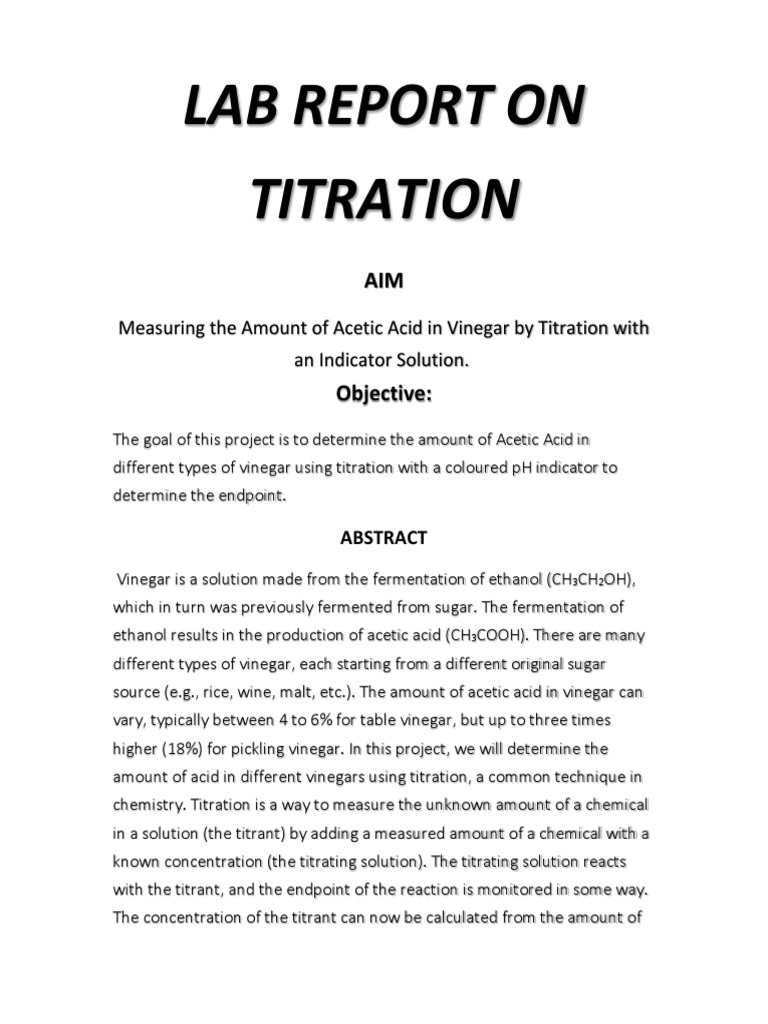 Lab Report On TITRATION | PDF | Titration | Chemistry