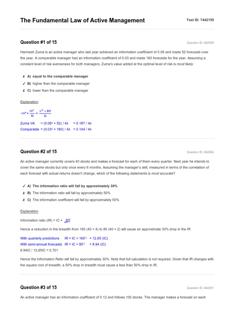 04 The Fundamental Law of Active Management | PDF | Forecasting | Correlation And Dependence
