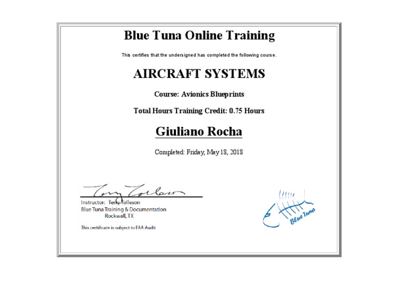 Blue Tuna Online Training: Course: Avionics Blueprints Total Hours ...
