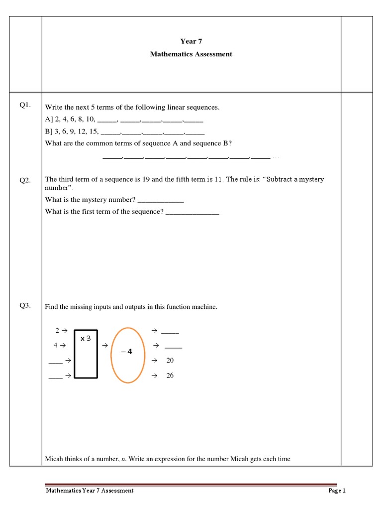 Year 7 Math Assessment 2 | PDF | Fahrenheit | Teaching Mathematics