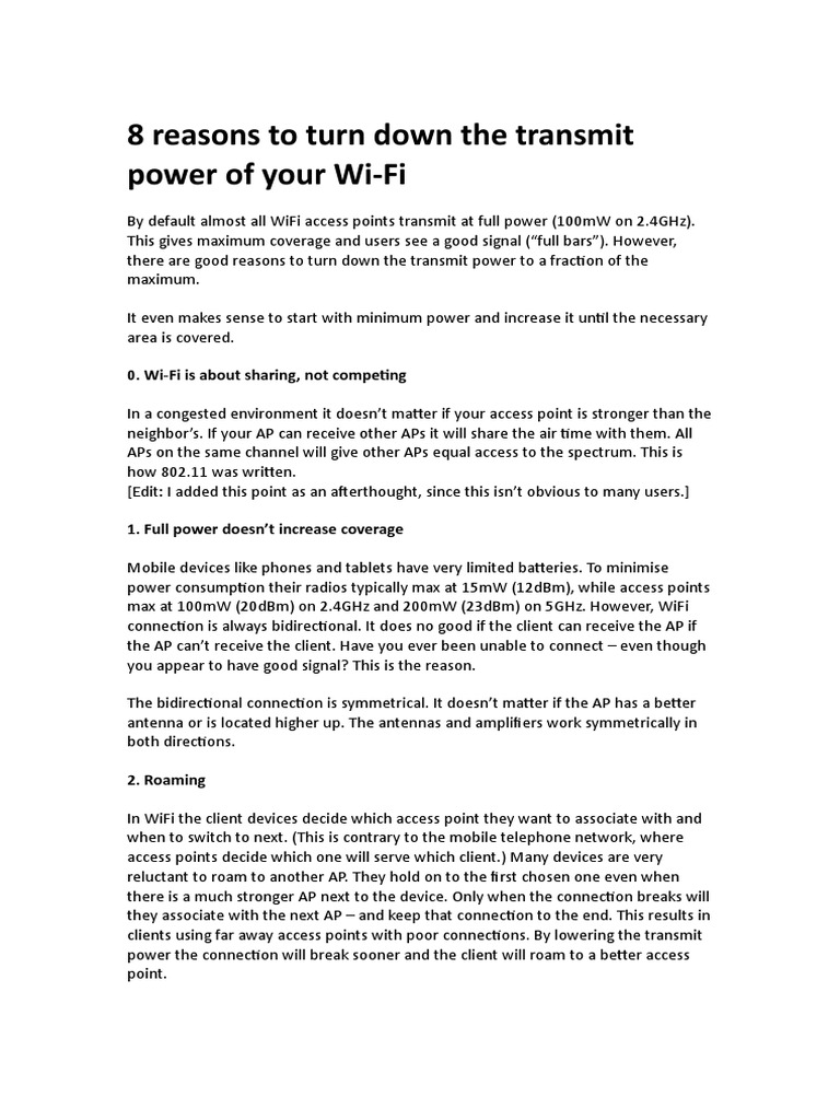 8 Reasons To Turn Down The Transmit Power of Your | PDF | Wi Fi ...