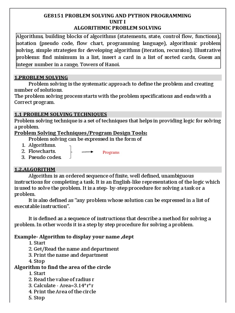 Unit 1 Notes Pdf Pdf Algorithms Control Flow 2490