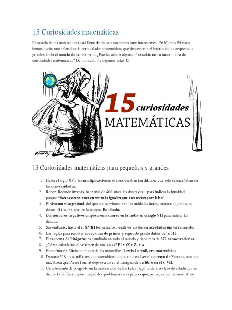 15 Curiosidades Matemáticas | PDF | Pi | Enseñanza de matemática