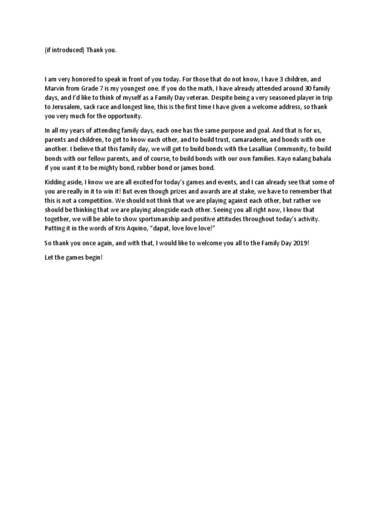 Speech for Family Day