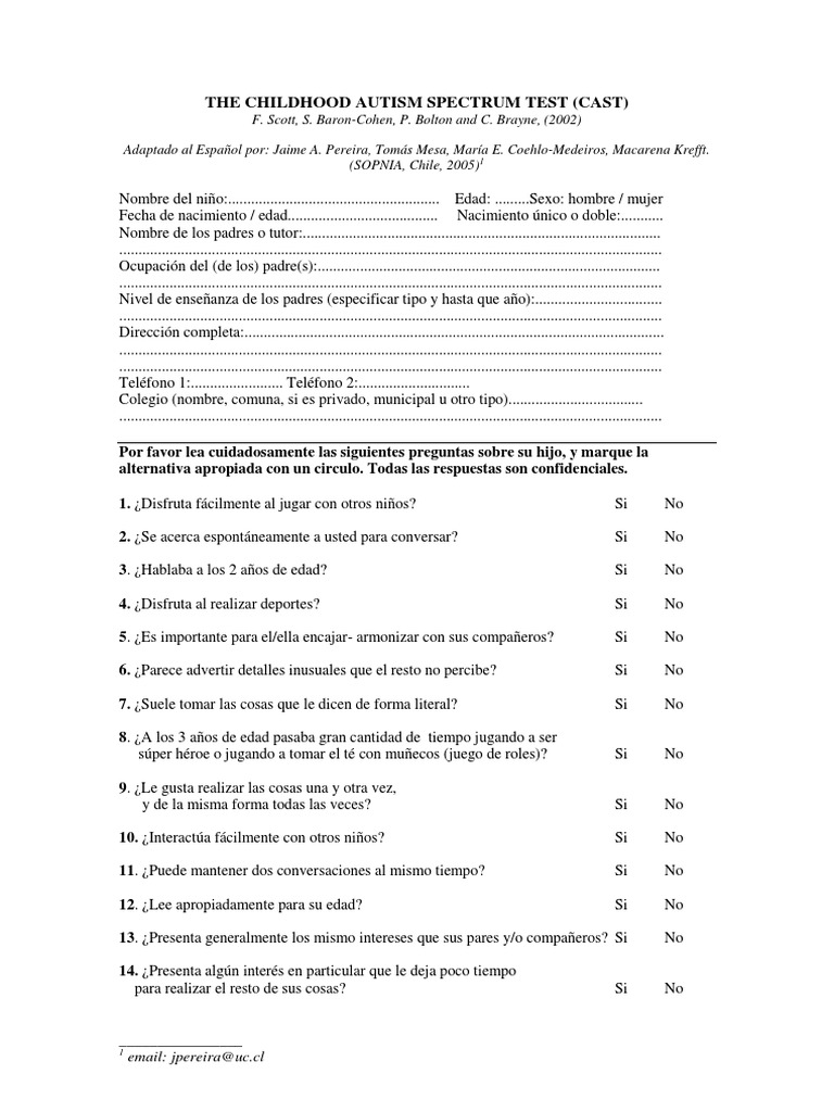 Cast Español - CL Test | PDF | Síndrome de Asperger | Sicología