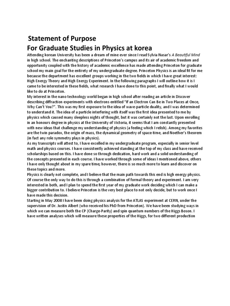 Statement of Purpose P.HD | Download Free PDF | Atlas Experiment ...