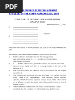 Mutual Consent Divorce Petition Format | PDF | Divorce | Marriage