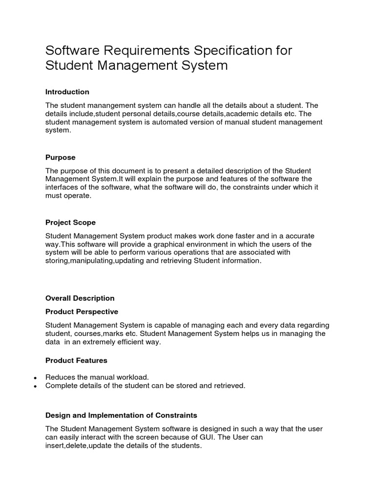 Software Requirements Specification For Student Management System | PDF ...