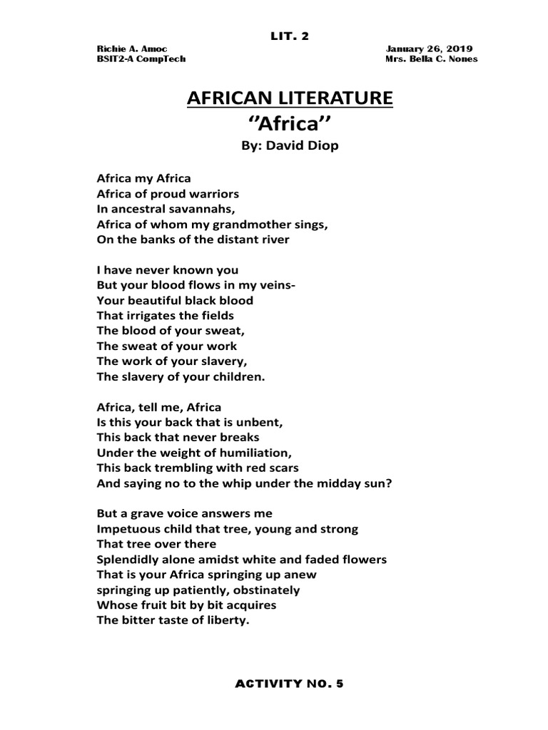 'Africa'': African Literature | PDF