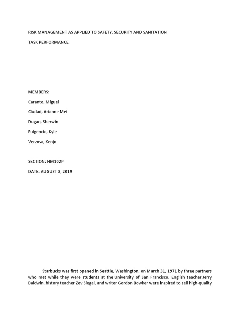 Risk Management | PDF | Starbucks | Quality Management