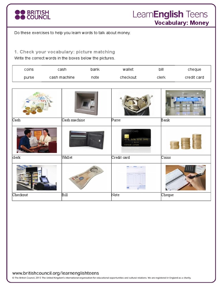Money Vocabulary Exercises | PDF
